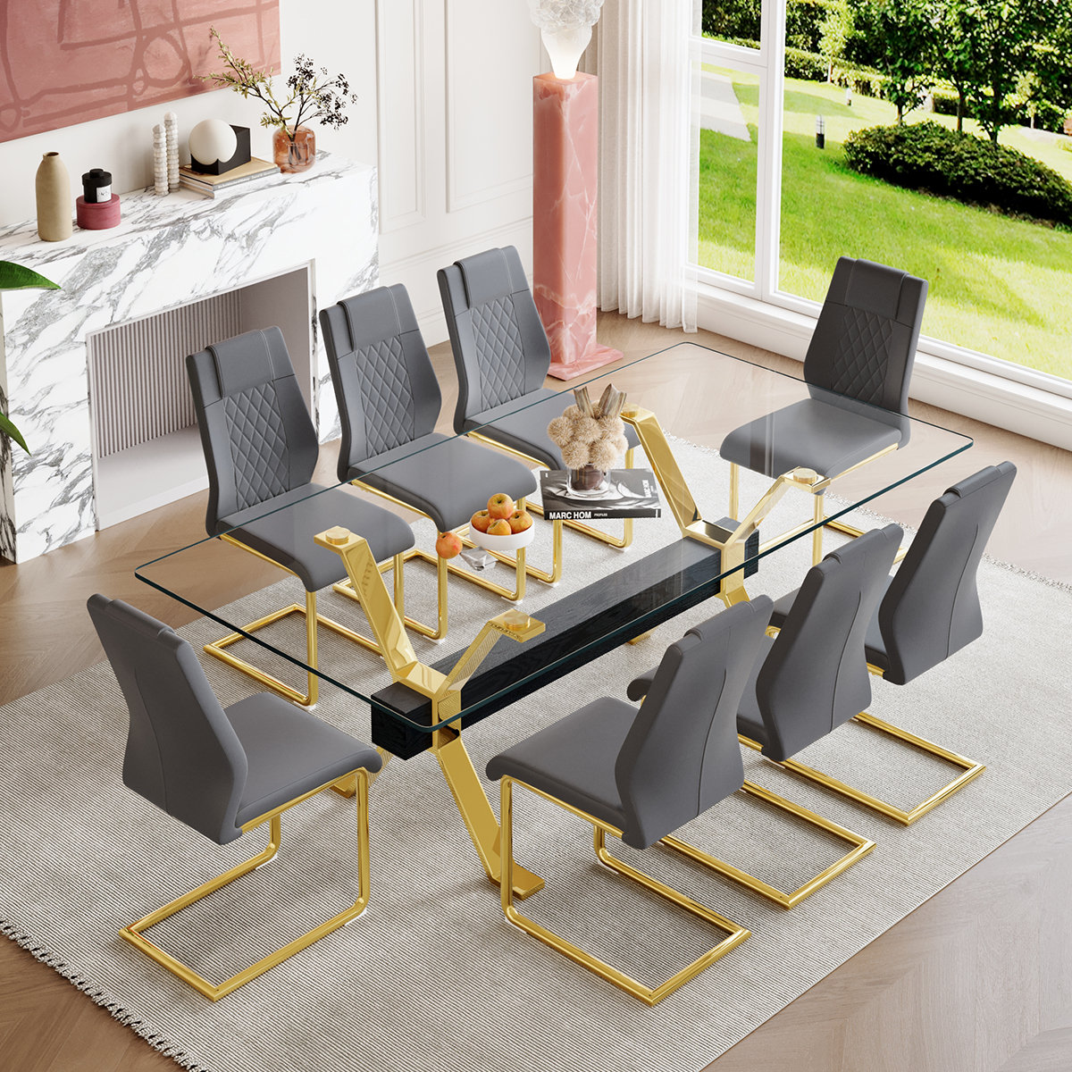 Ivy Bronx 9-Piece Glass Top Dining Table Sets & Reviews | Wayfair
