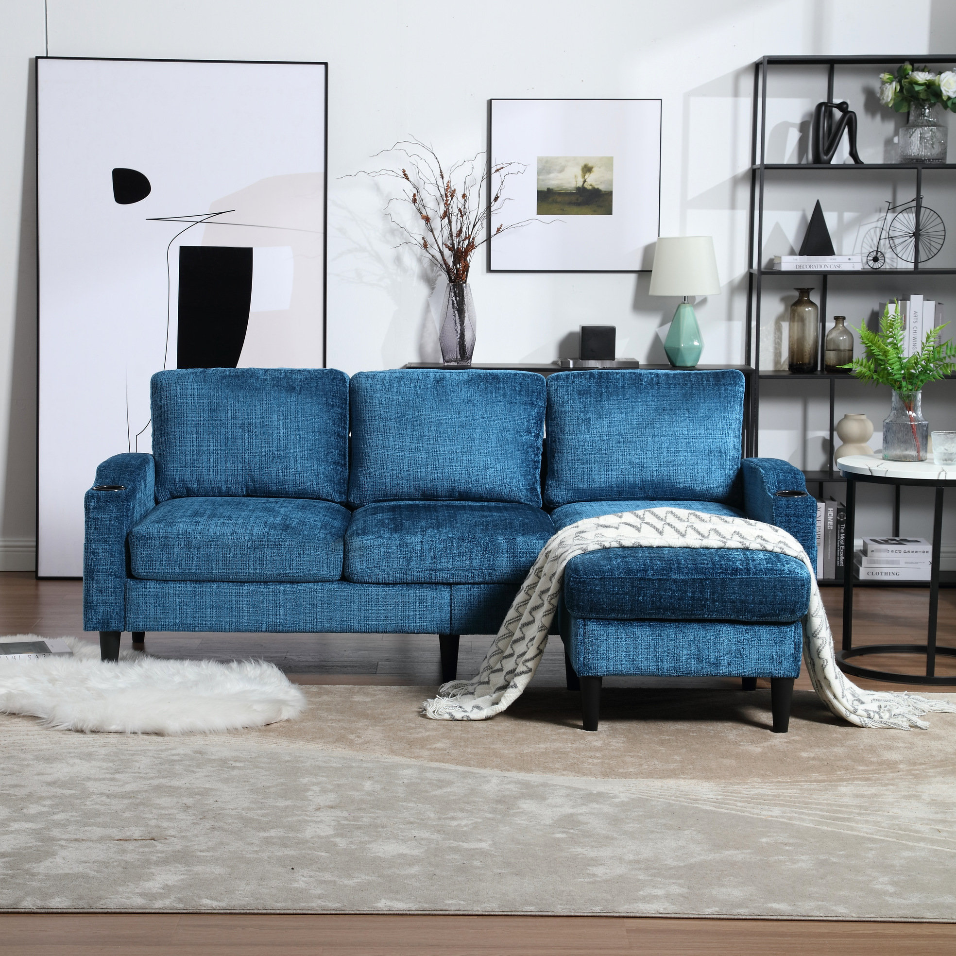 Latitude Run® Sectional With Chenille Upholstery And Storage L-Shaped ...