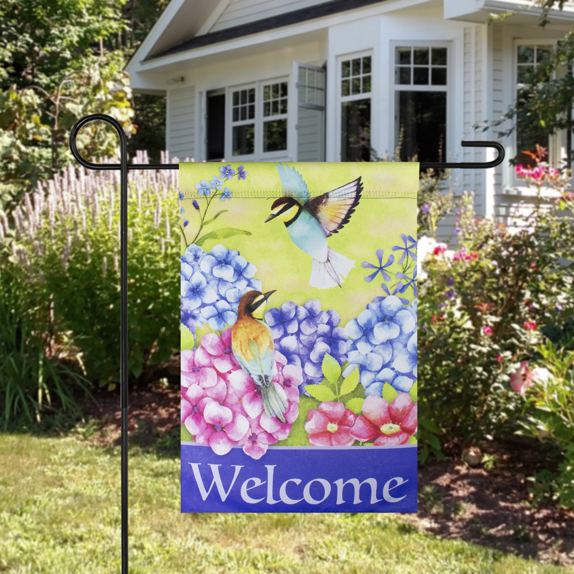 Northlight Seasonal Welcome Floral Hummingbird Outdoor Flag | Wayfair