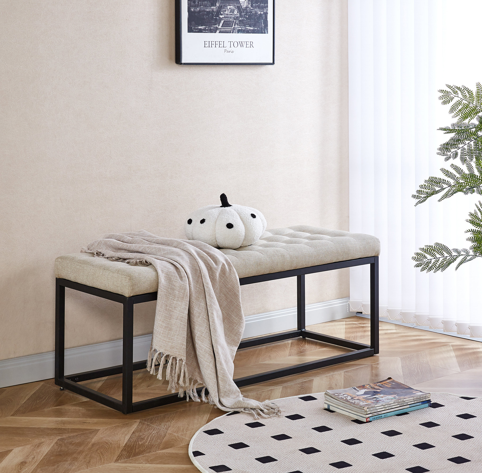 Ebern Designs Shauny Fabric Bench with Metal Legs & Reviews | Wayfair