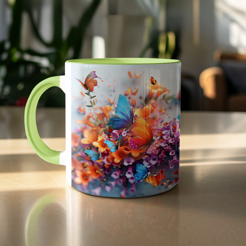 East Urban Home Butterfly Design 11oz Accent Mug – White Ceramic Coffee ...