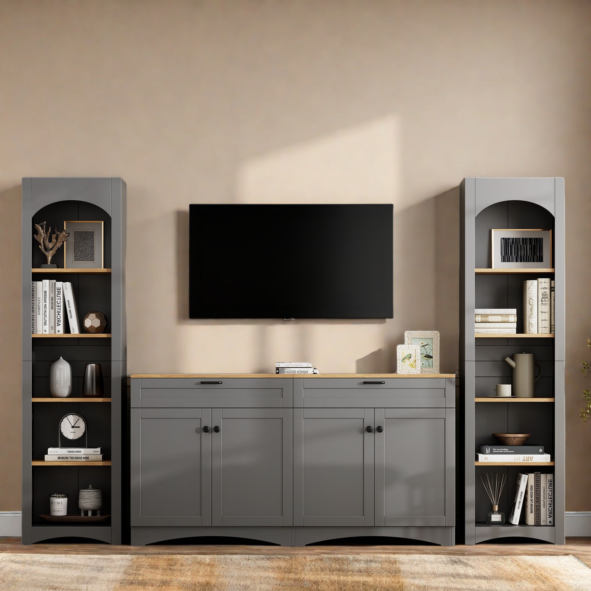 Red Barrel Studio® All In One 3-piece Farmhouse Entertainment Center ...