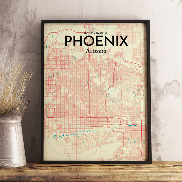 Wrought Studio 'Phoenix City Map' Graphic Art Print Poster in Tricolor ...