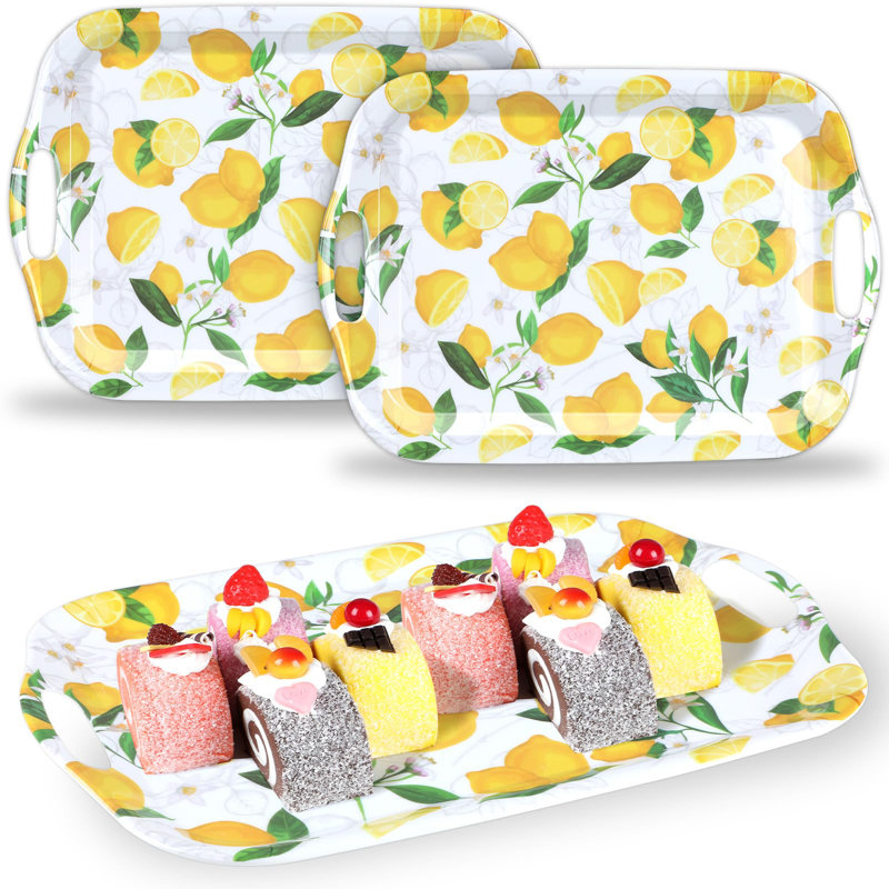 Gracie Oaks 3Pcs Summer Lemon Serving Trays with Handles 14 x 10 Inch ...