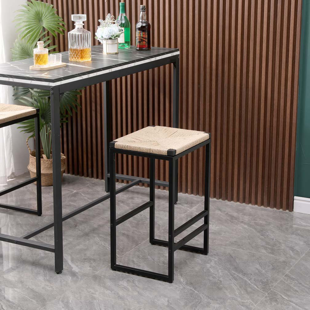 17 Stories Paper Rope Woven Upholstered Metal Bar Stools Set with No ...