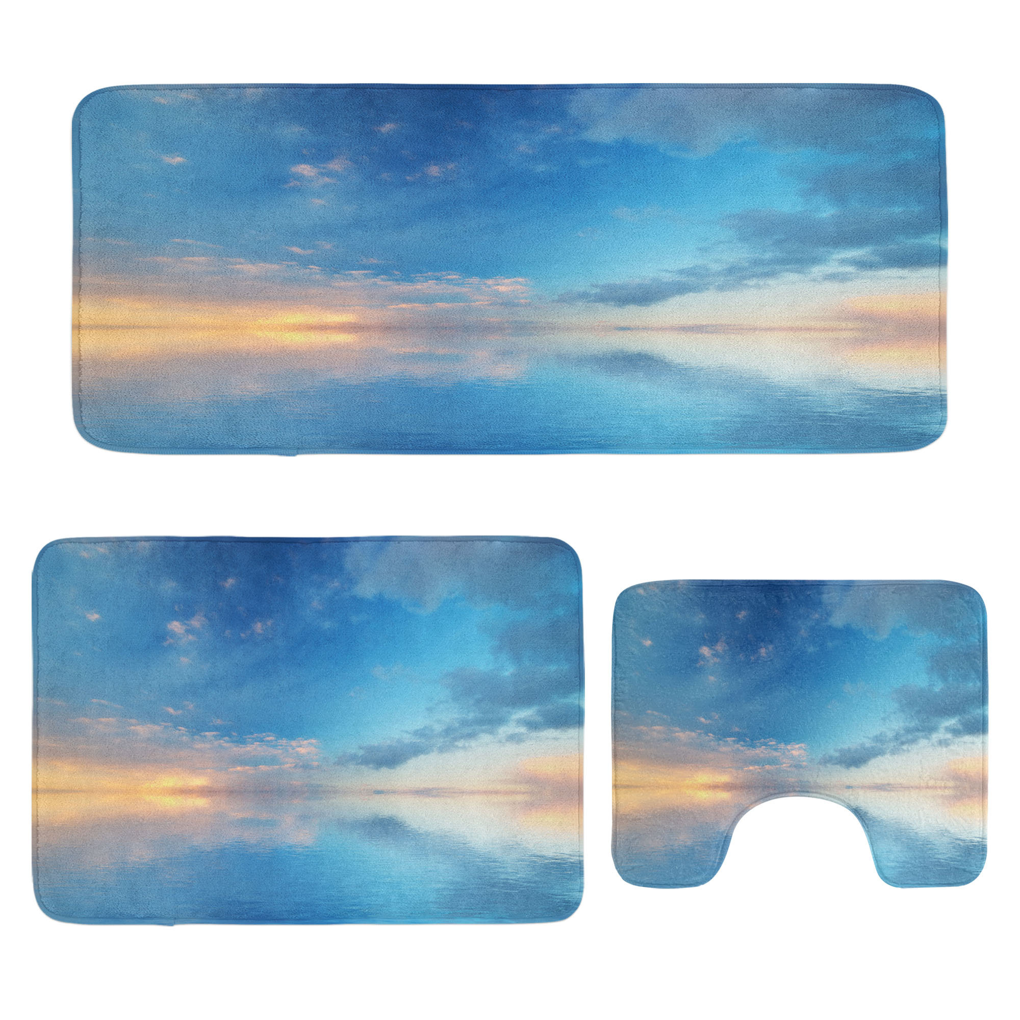 East Urban Home Blue Bathroom Rug Set 3 Pieces U-Shape & Rectangle Mats ...