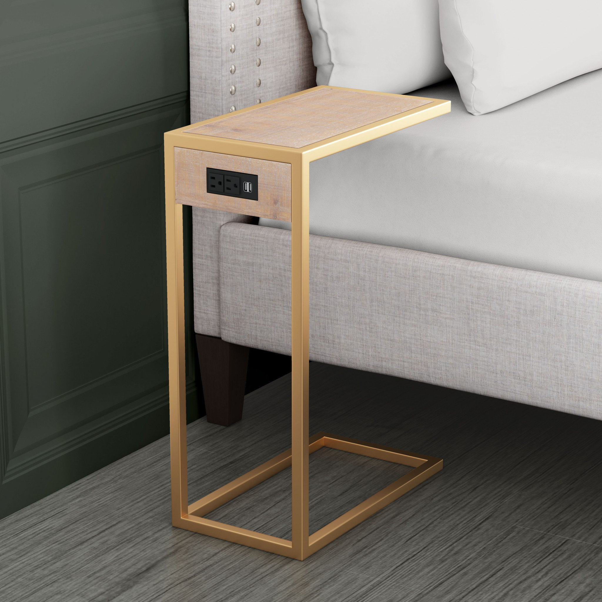 ZeaZu Gold And Brown Sliding Side Table - Wayfair Canada