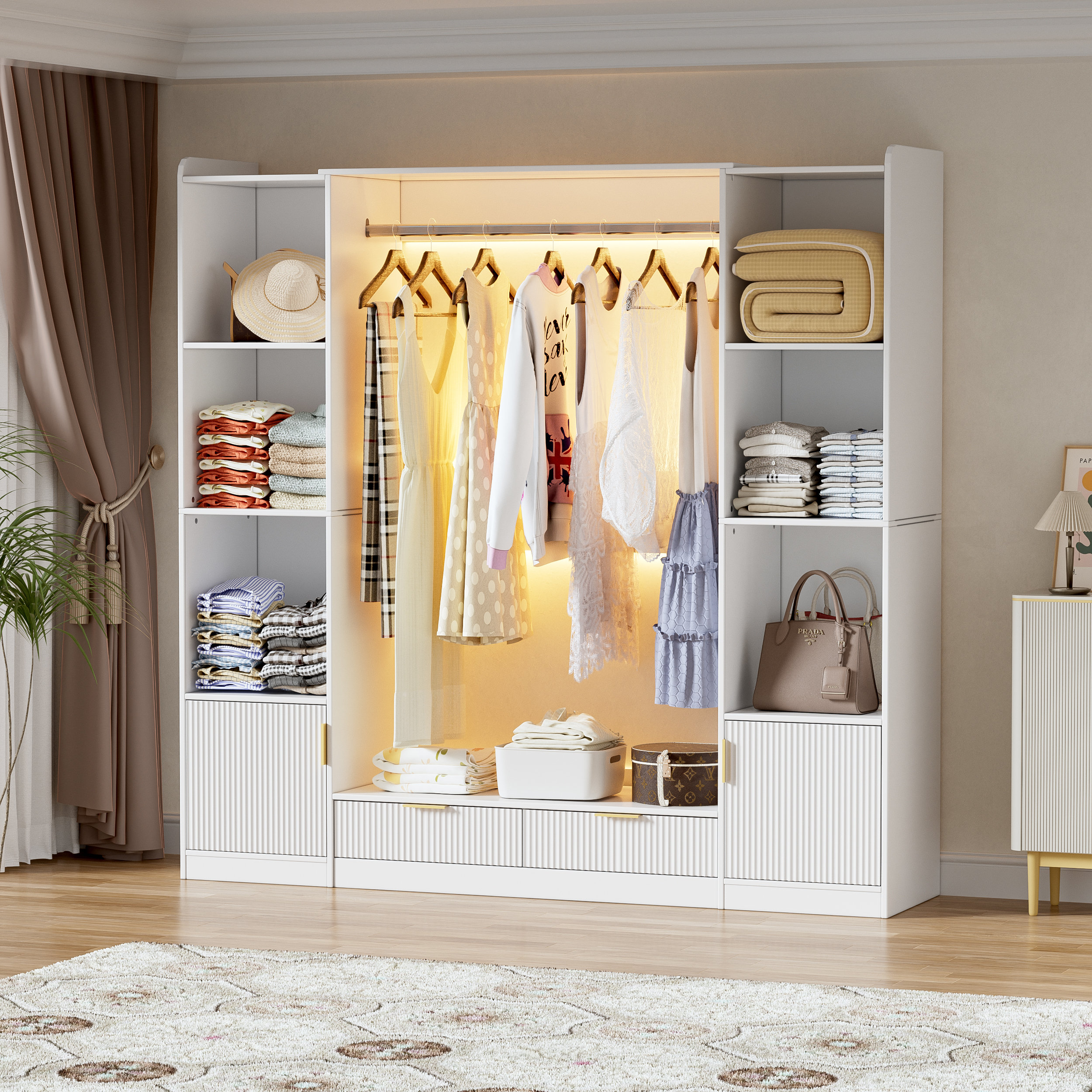Rebrilliant Freestanding Closet System With Drawers And Cabinets, 65 ...