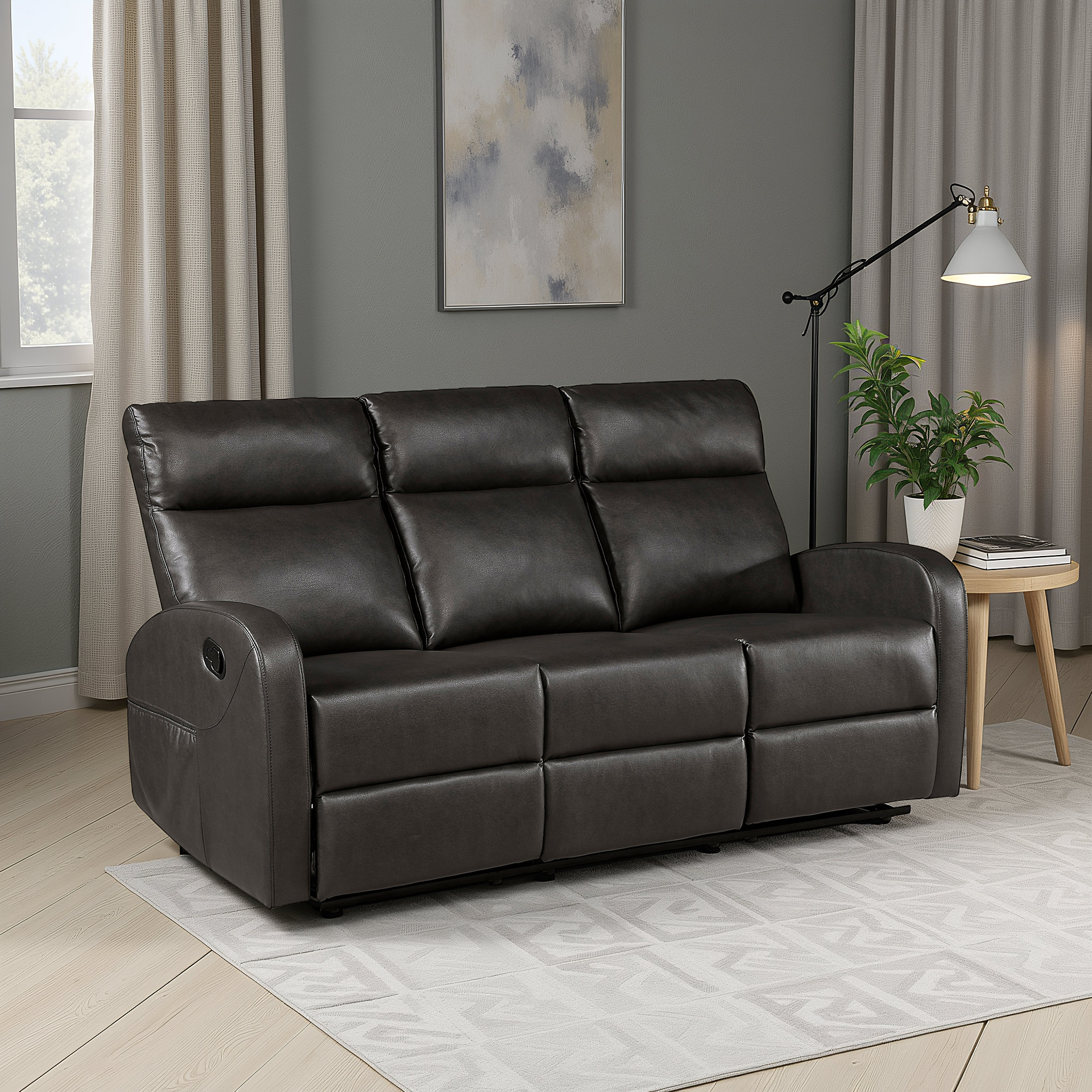 Ebern Designs Morfudd 71" Modern & Contemporary Faux Leather Manual ...