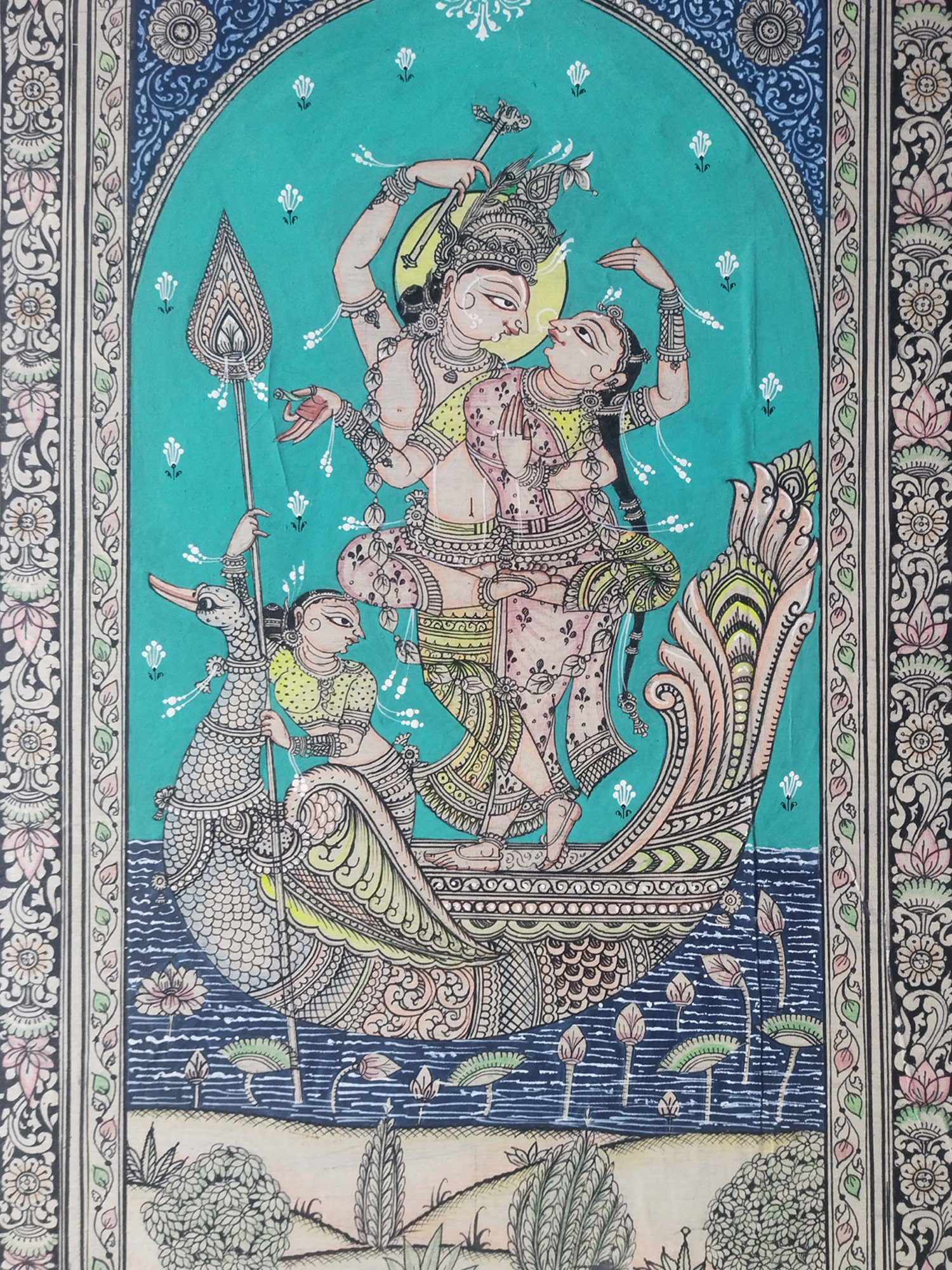 Exotic India Radha And Krishna In Swan Boat | Natural Color On Handmade ...