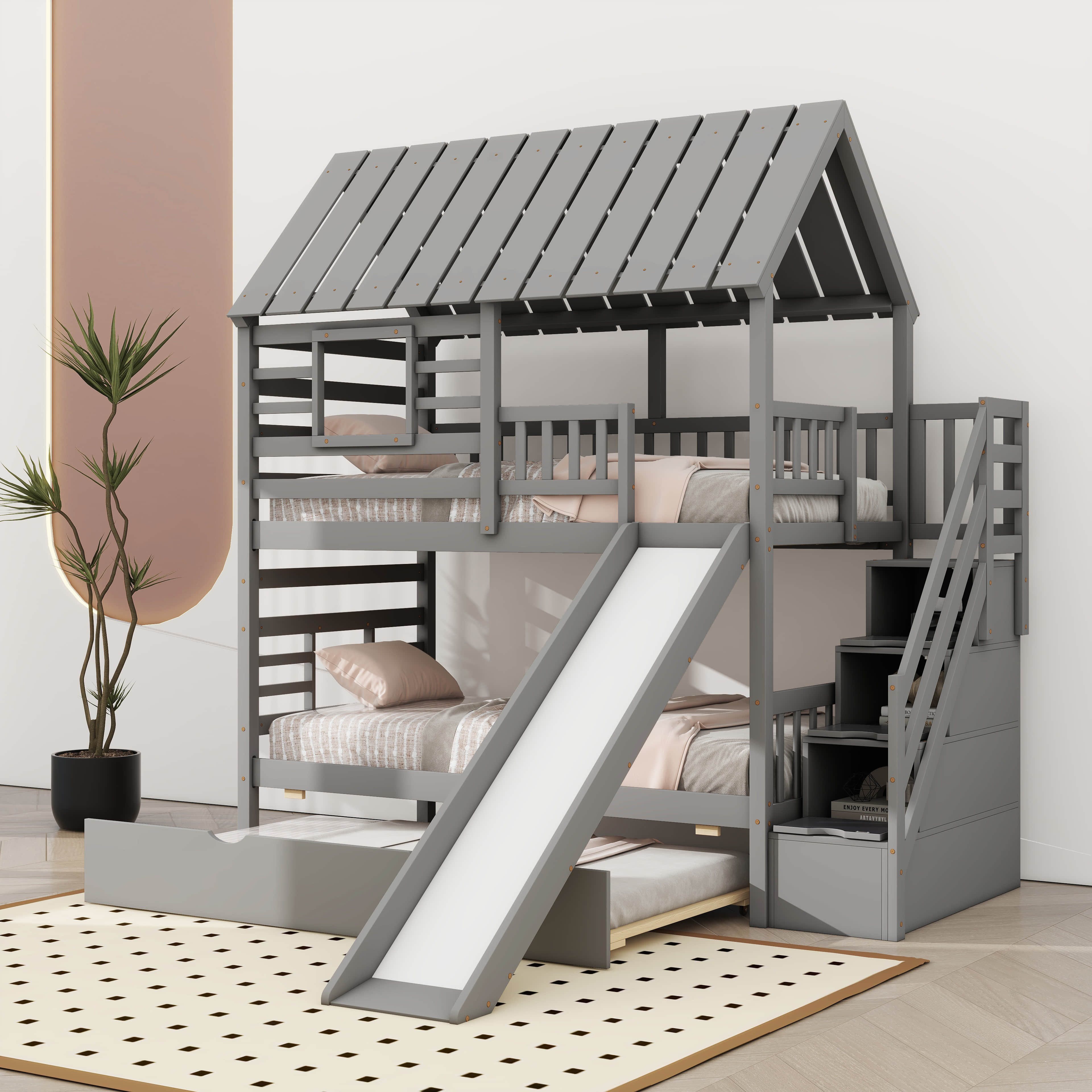 One Allium Way® House Shaped Twin Over Twin Bunk Bed With Sliding ...