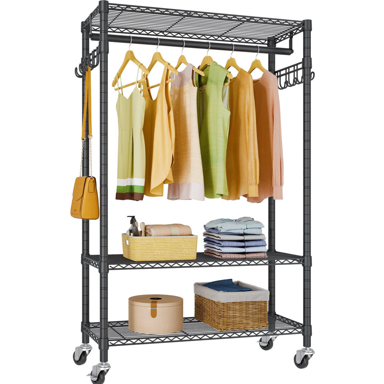 Hokku Designs Heavy Duty Garment Rack With Lockable Wheels, Portable ...