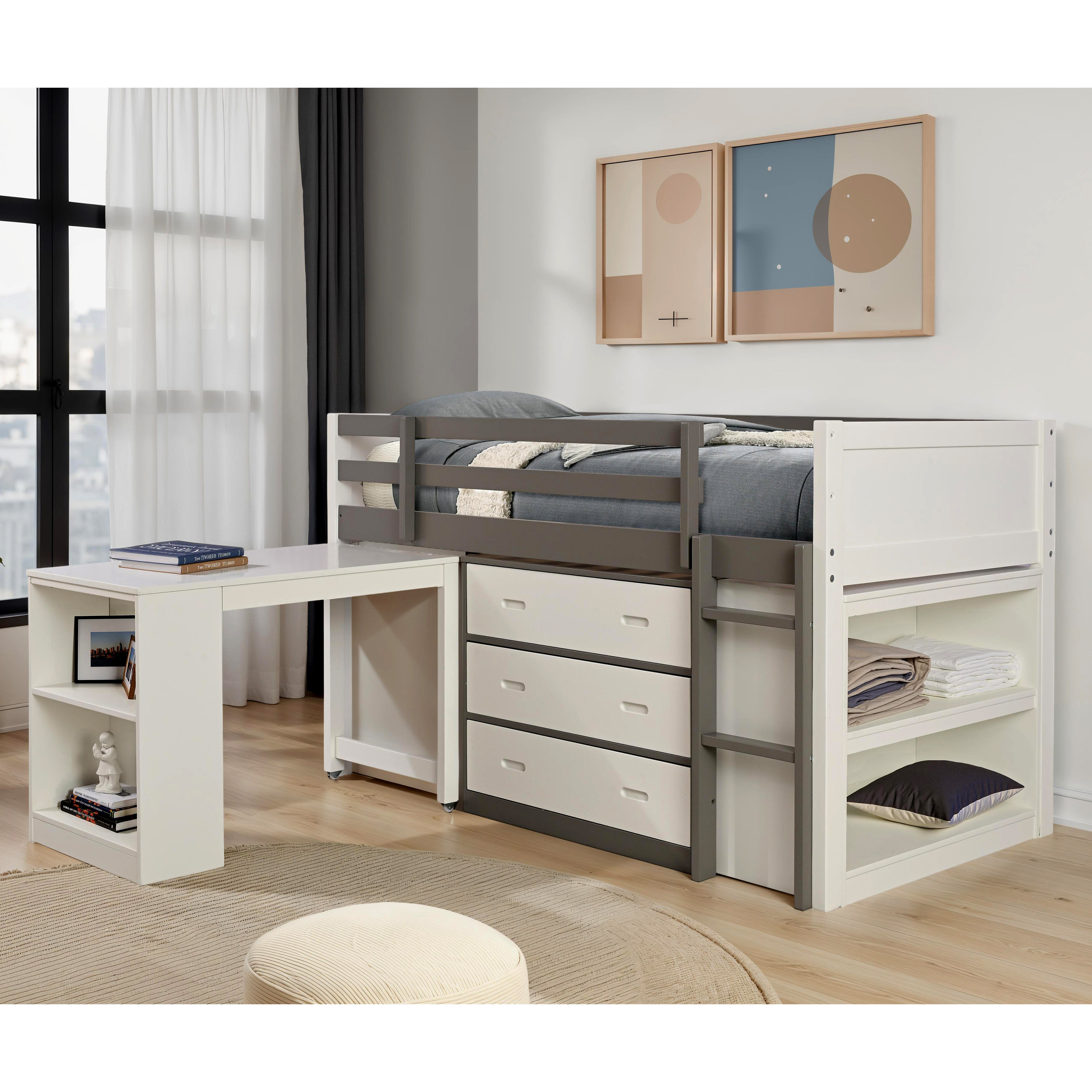 Harriet Bee Edella Twin Loft Bed With Movable 3-Drawer Cabinet And ...