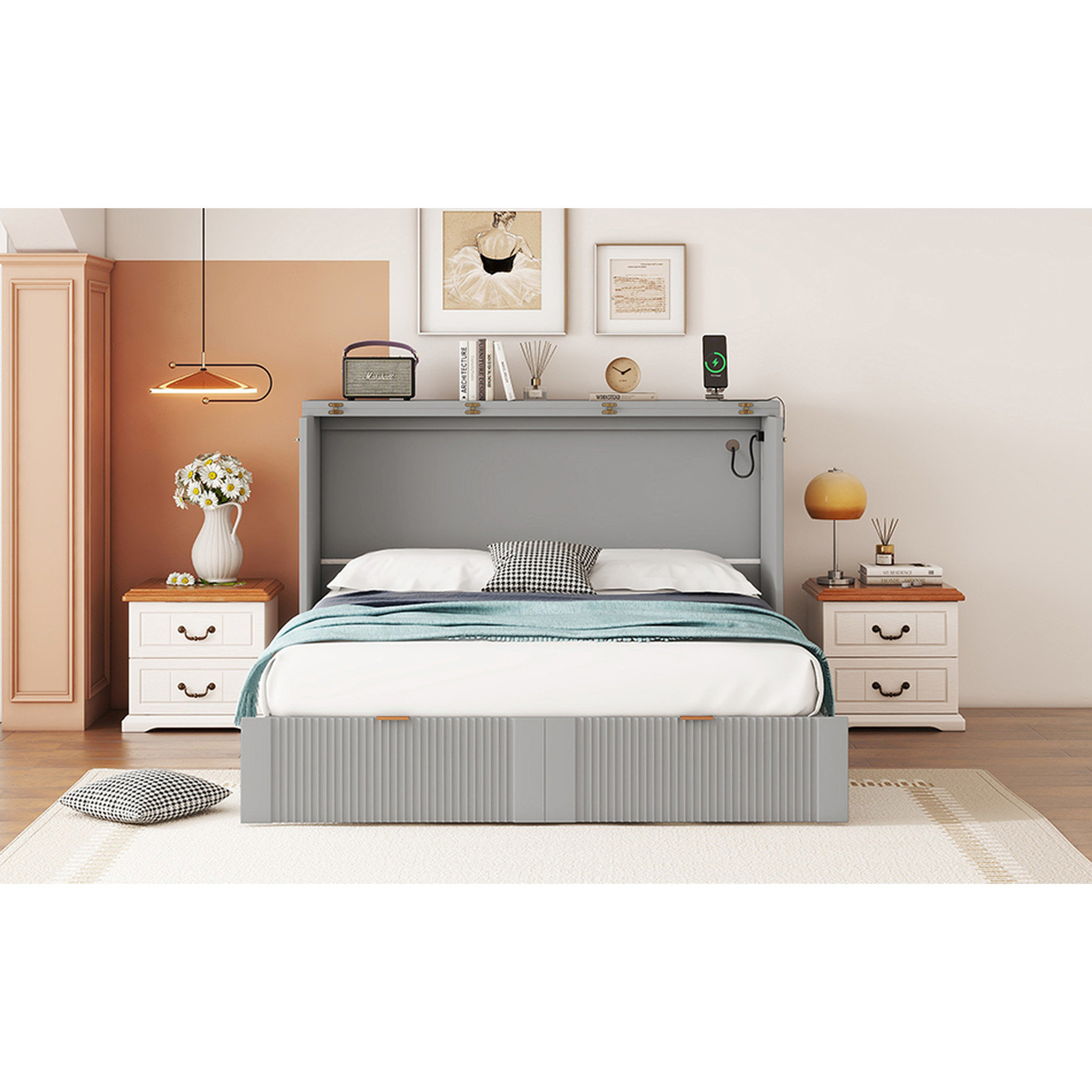 Latitude Run® Gray Full Size Bed With - Pulley Structure Drawer ...