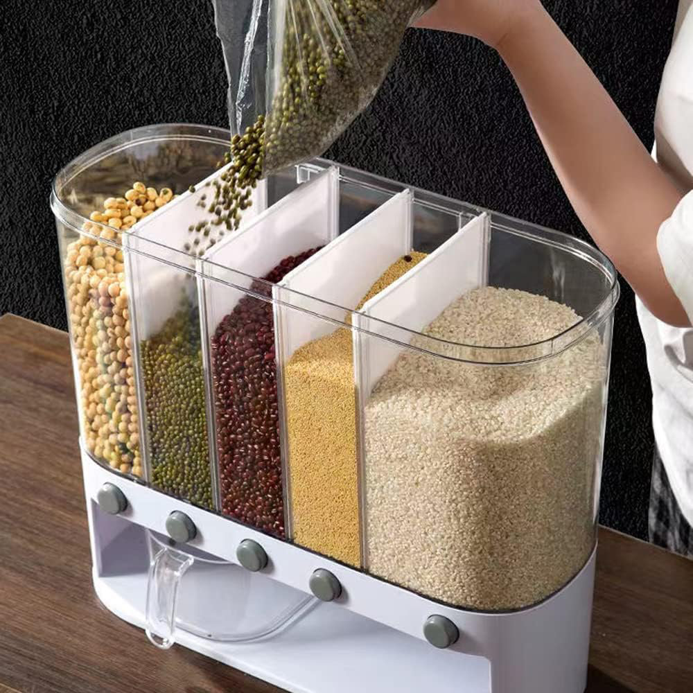Prep & Savour Dry Food Dispenser,Wall Mounted 5 Grid Cereal Dispenser ...