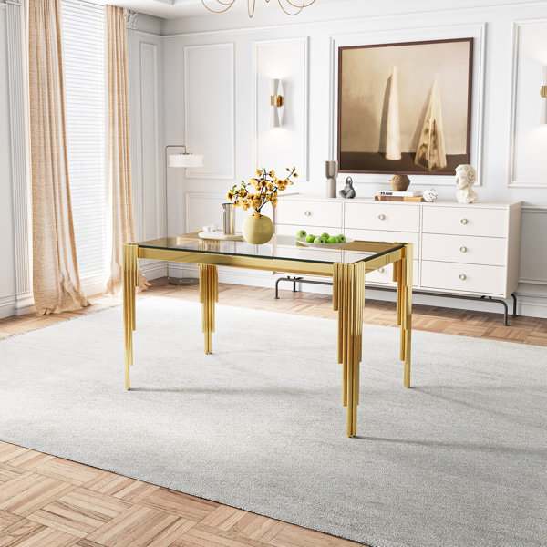 Mercer41 Rectangle Glass Dining Table With Tempered Glass Top ...