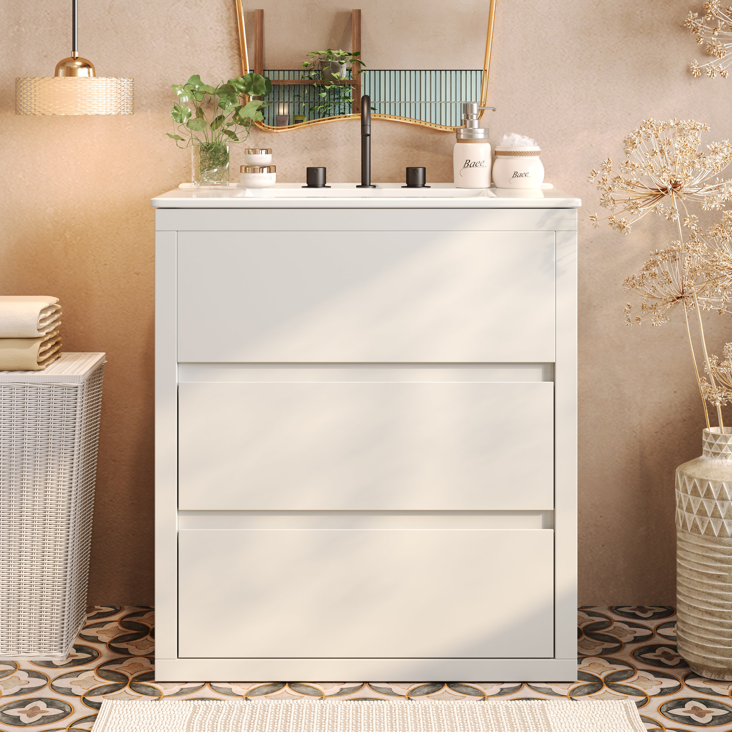 Ebern Designs 30" Bathroom Vanity with Ceramic Sink and 2 Full ...