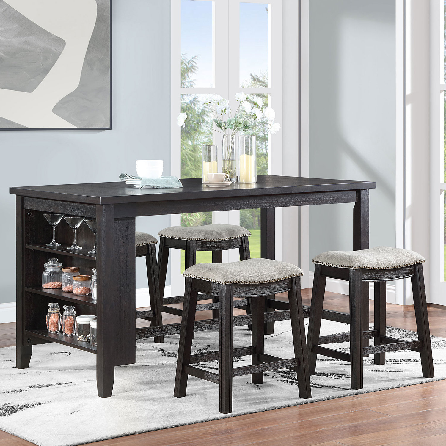 Red Barrel Studio 5 Piece Rectangular Counter Height Dining Set In Dark ...