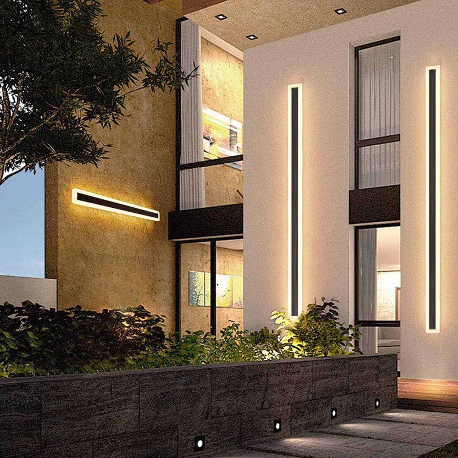 Ivy Bronx Long Outdoor Modern LED Wall Sconce, Warm White Wall Light ...