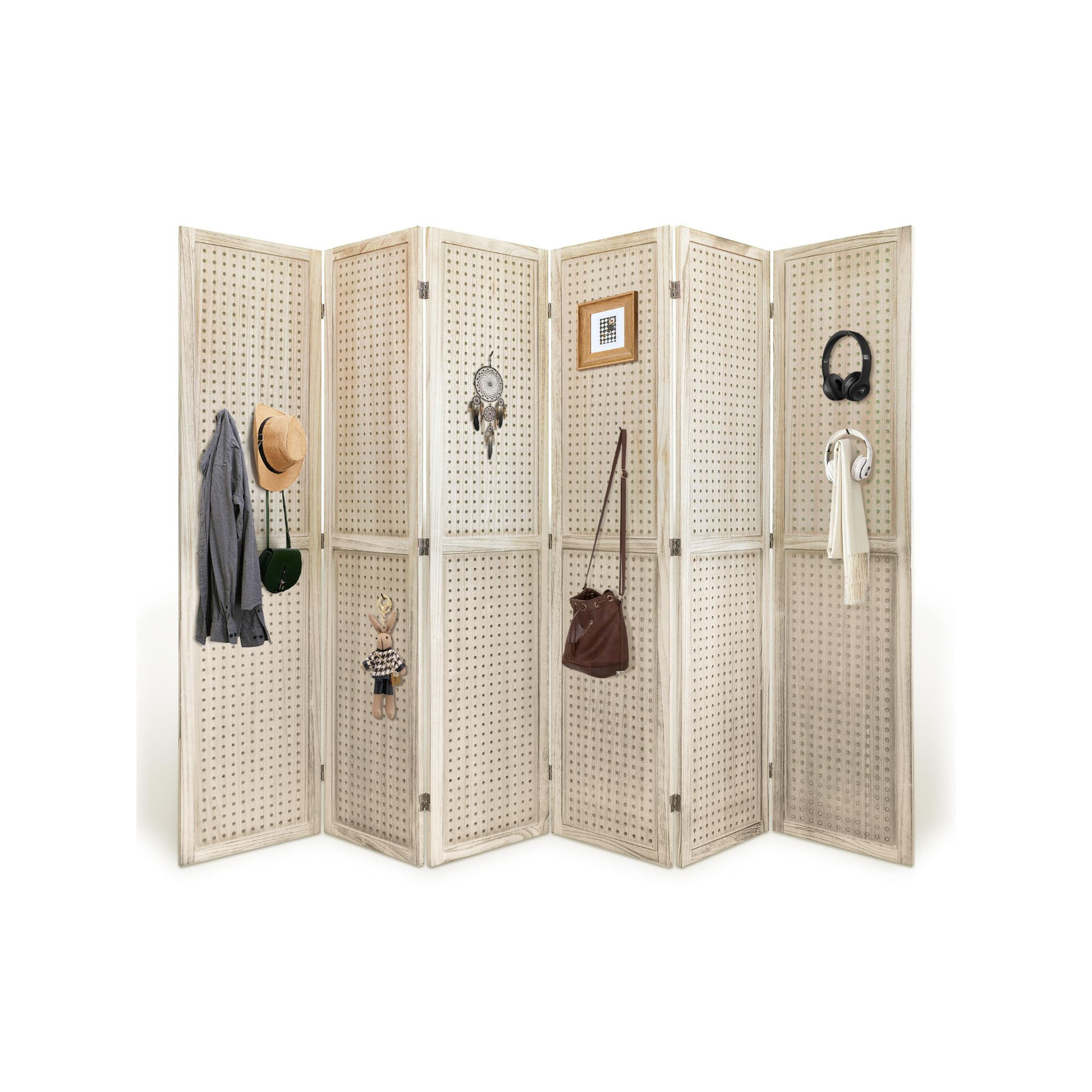 Gracie Oaks 2 PCS Room Dividers 6 Panel Pegboard Display 5.6FT Wood ...