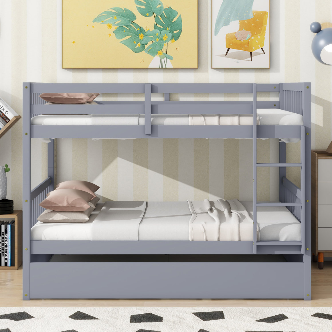 Red Barrel Studio® Full Over Full Rubber Wood Bunk Bed With Trundle ...