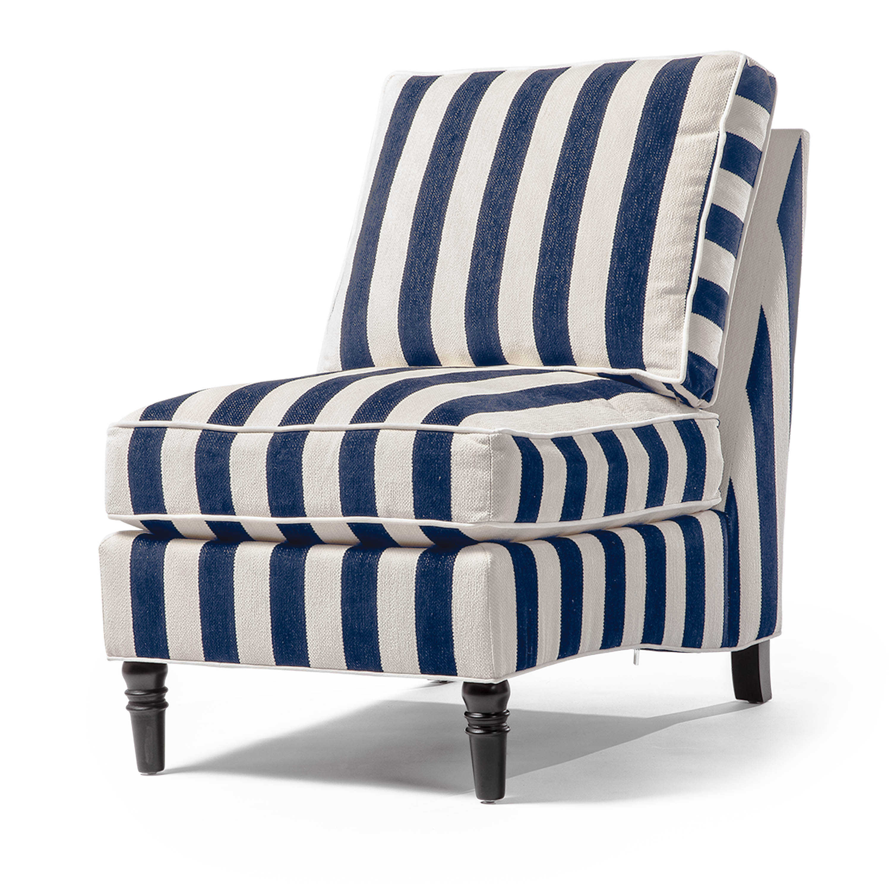 MacKenzie-Childs Marquee Black Stripe Chenille Armless Chair
