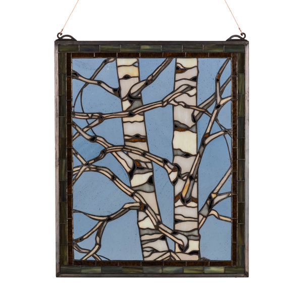 Loon Peak® Birch Tree In Winter Stained Glass Window Panel | Wayfair