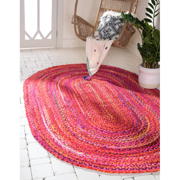 August Grove® Avenleigh Handmade Hand Braided Performance Red Rug ...