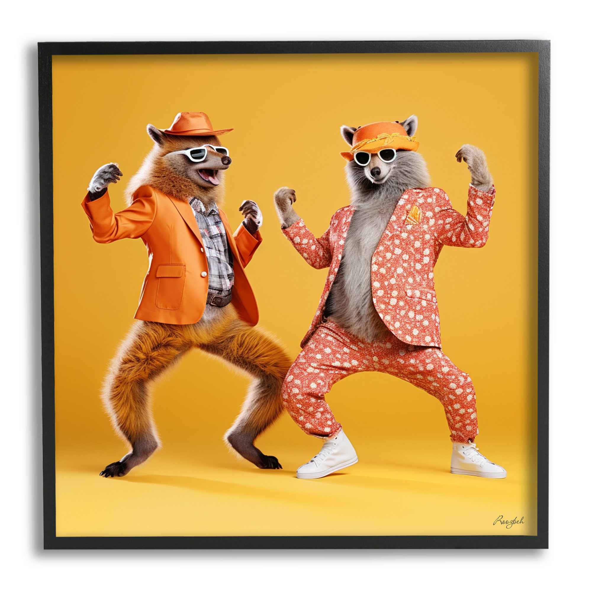 Stupell Industries Dancing Foxes On Yellow Framed Giclee Art Design By ...