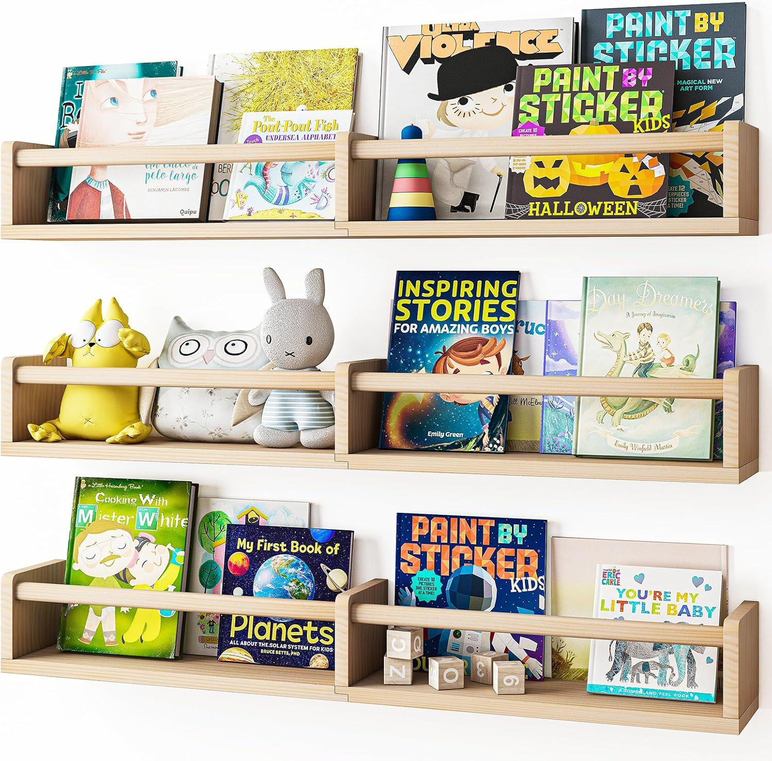 Hokku Designs Floating Bookshelves For Nursery - Set Of 3 Wall Mounted ...