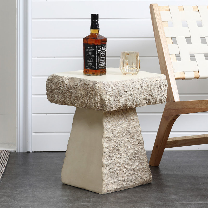 Millwood Pines Brown Rock Square 18-Inch Tall Cement Side Table, Indoor ...