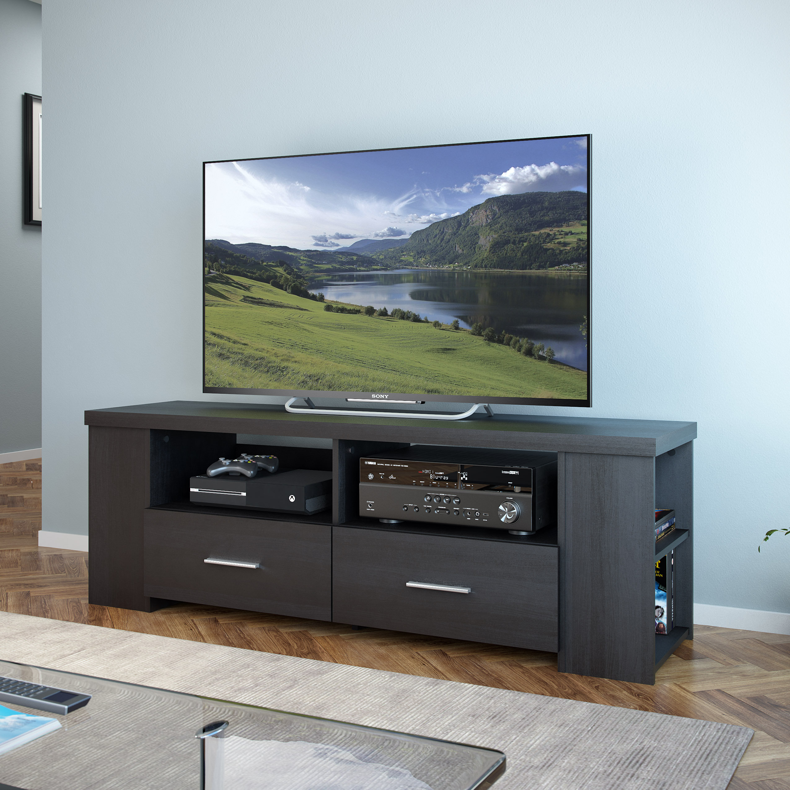 Hokku Designs Bairo TV Stand with Side Shelves, for TVs up to 75 ...