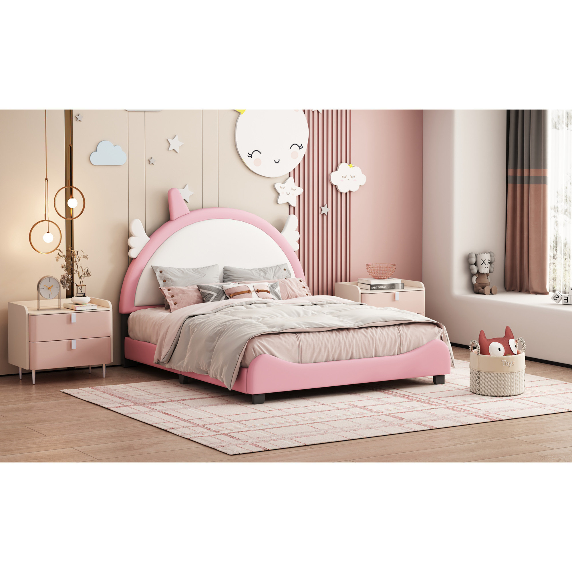 Zoomie Kids Cute Full Size Upholstered Bed With Unicorn Shape Headboard ...
