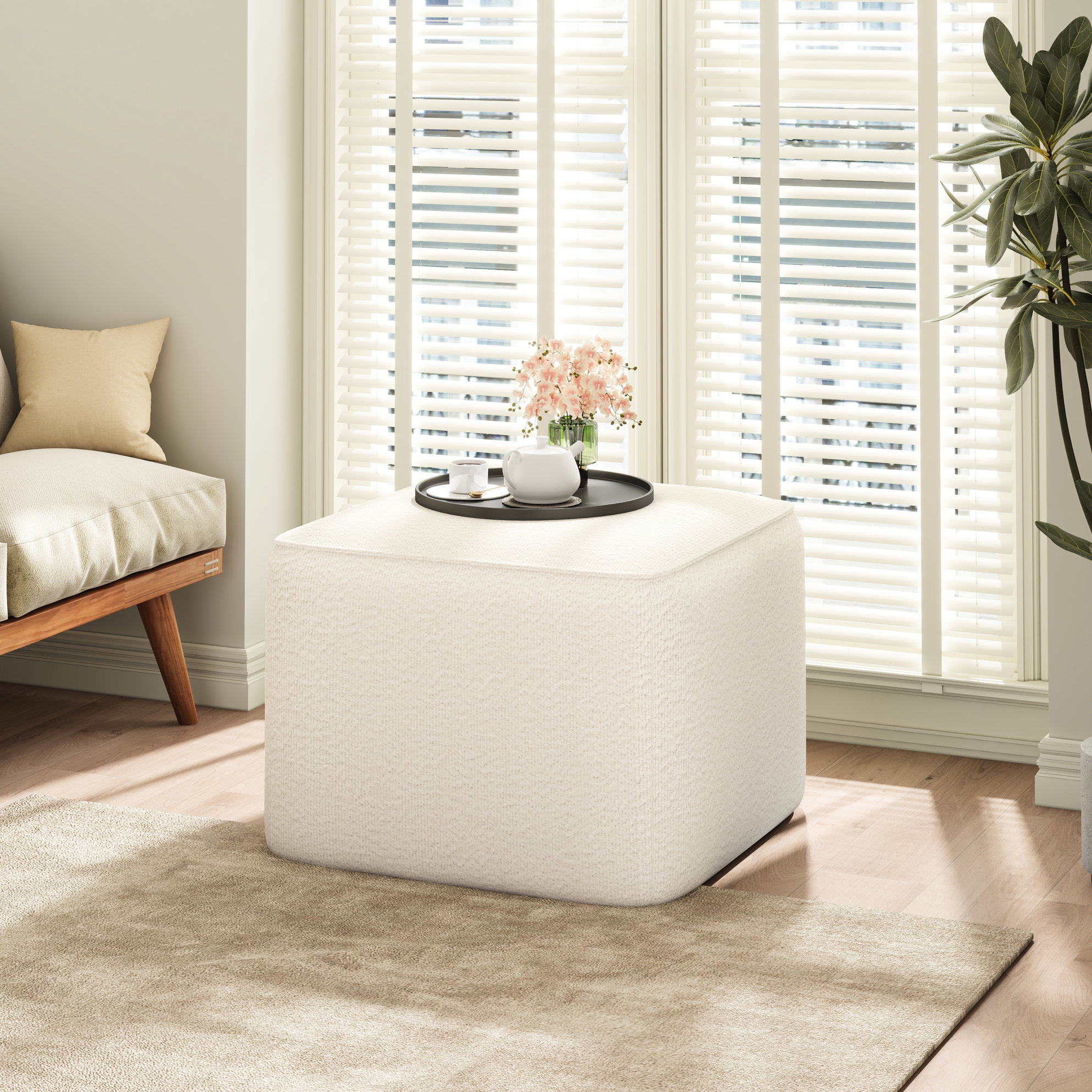 Latitude Run® White Boucle In Square Shape With Dense Foam Padding And ...