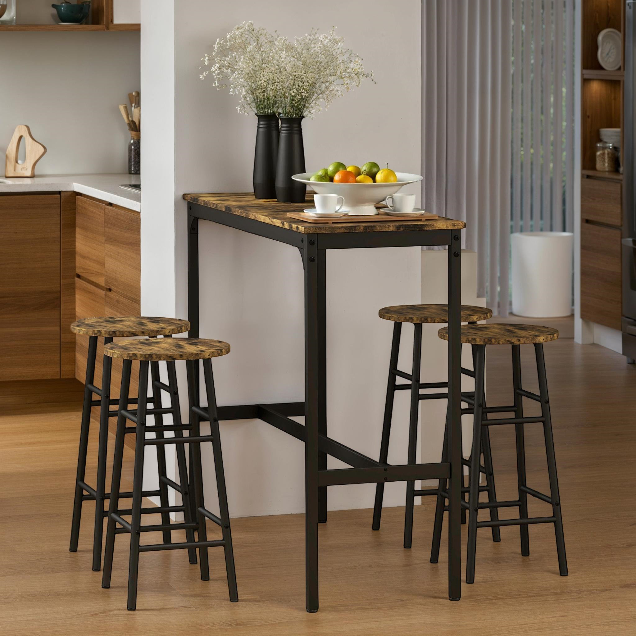 17 Stories 5-Piece High Top Table Bar Table Set for 4,Metal Frame with ...