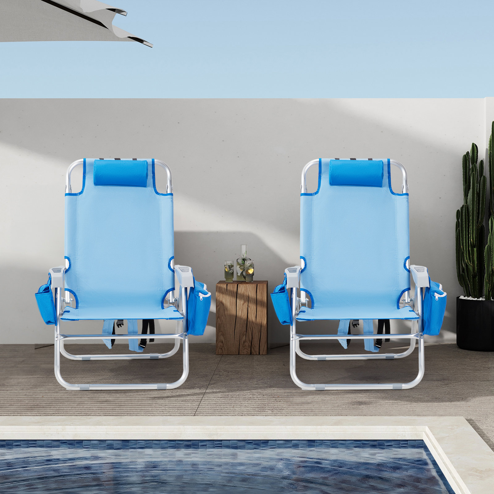 Arlmont & Co. Blue Aluminum Folding Beach Chair(Set Of 2) | Wayfair