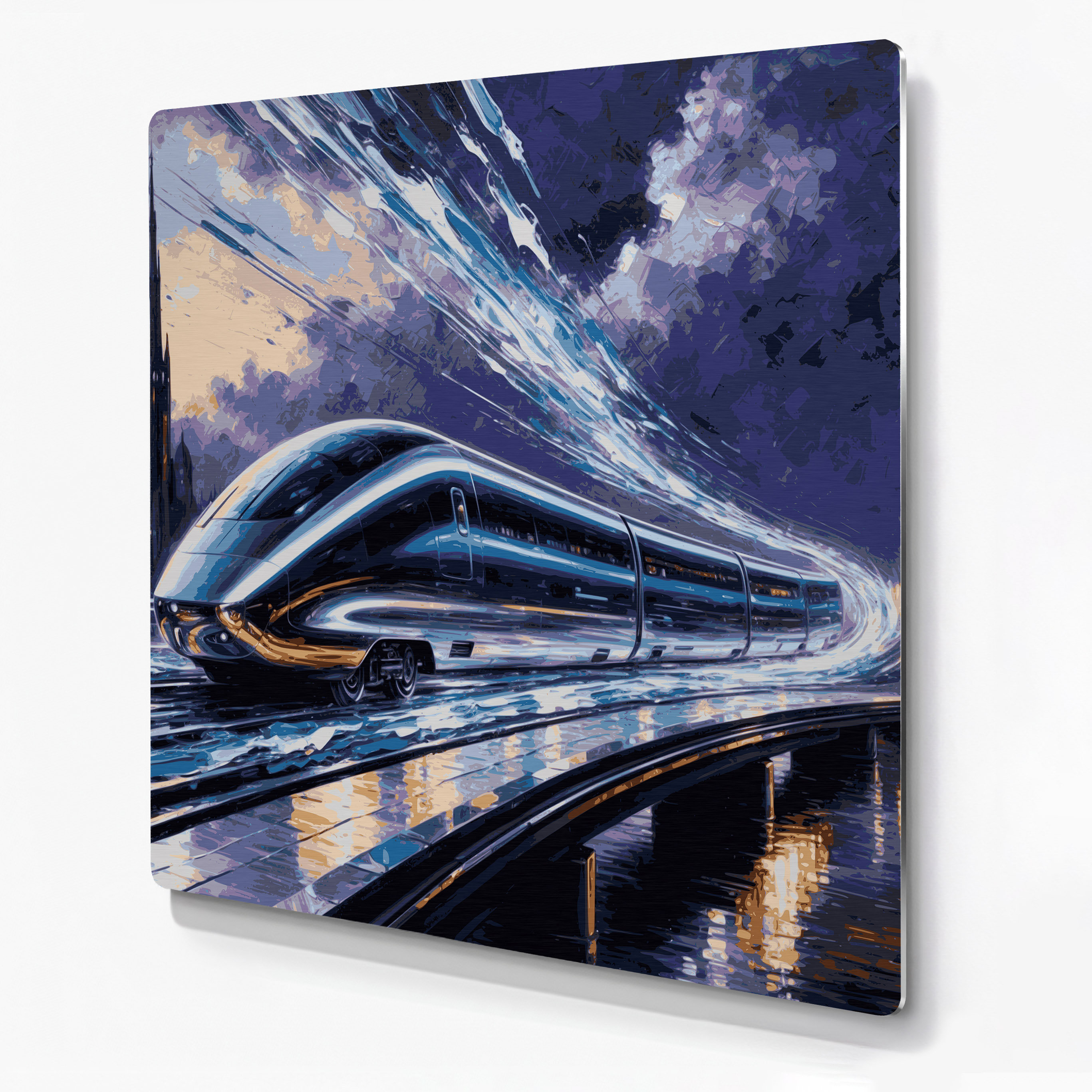 Ivy Bronx SciFi Magnetic levitation transport Purple Metal Wall Art ...