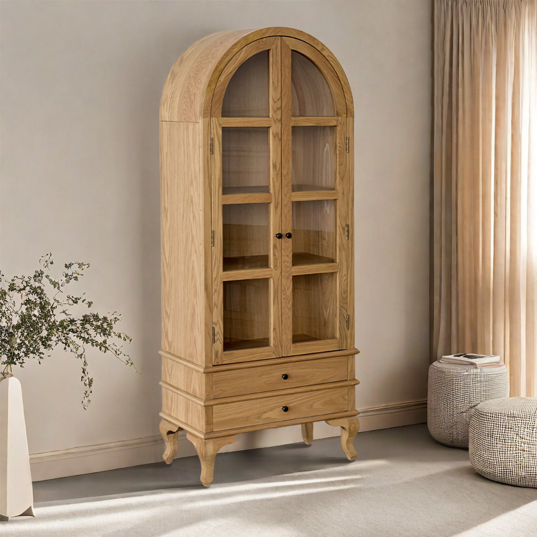 GINATOL Rural Curved Top Oak Solid Wood Bookcase. | Wayfair