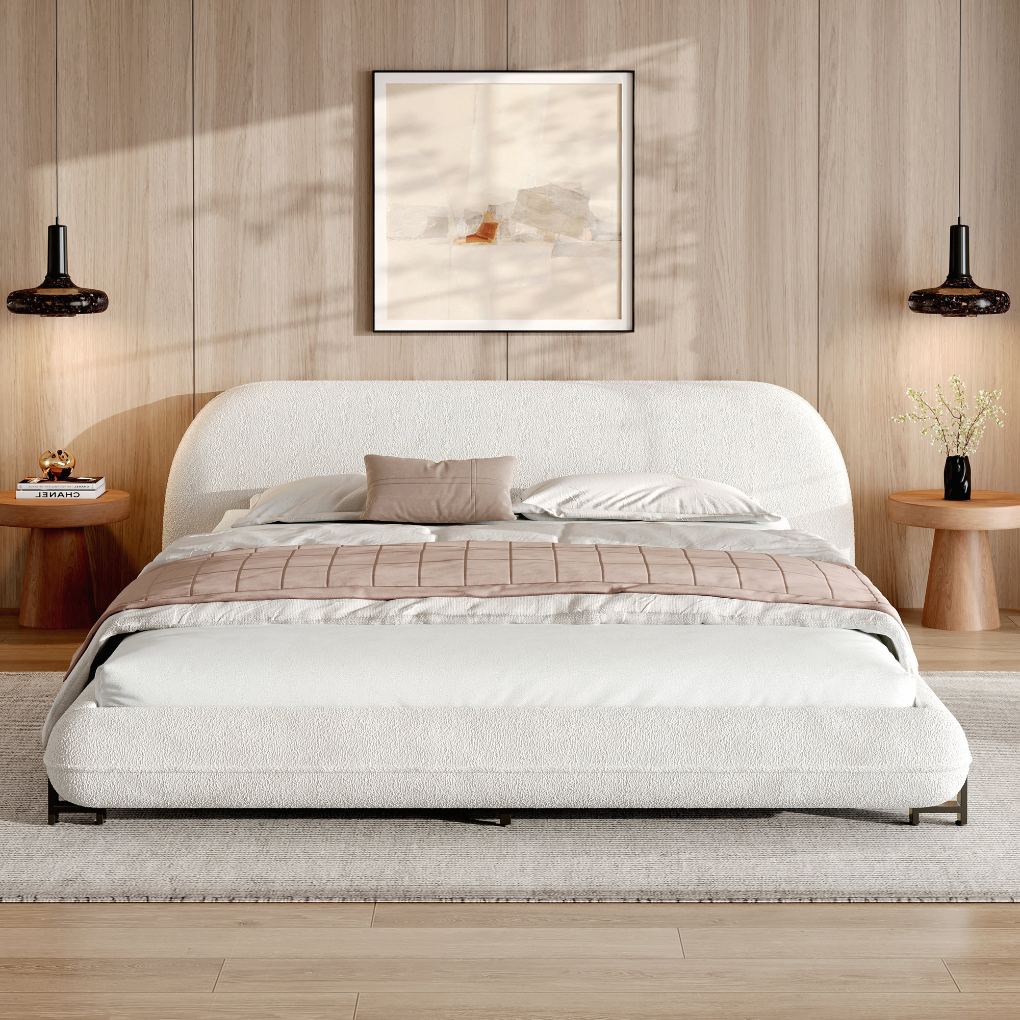 Latitude Run® Upholstered Bed Frame with Boucle Fabric and Steel Legs ...