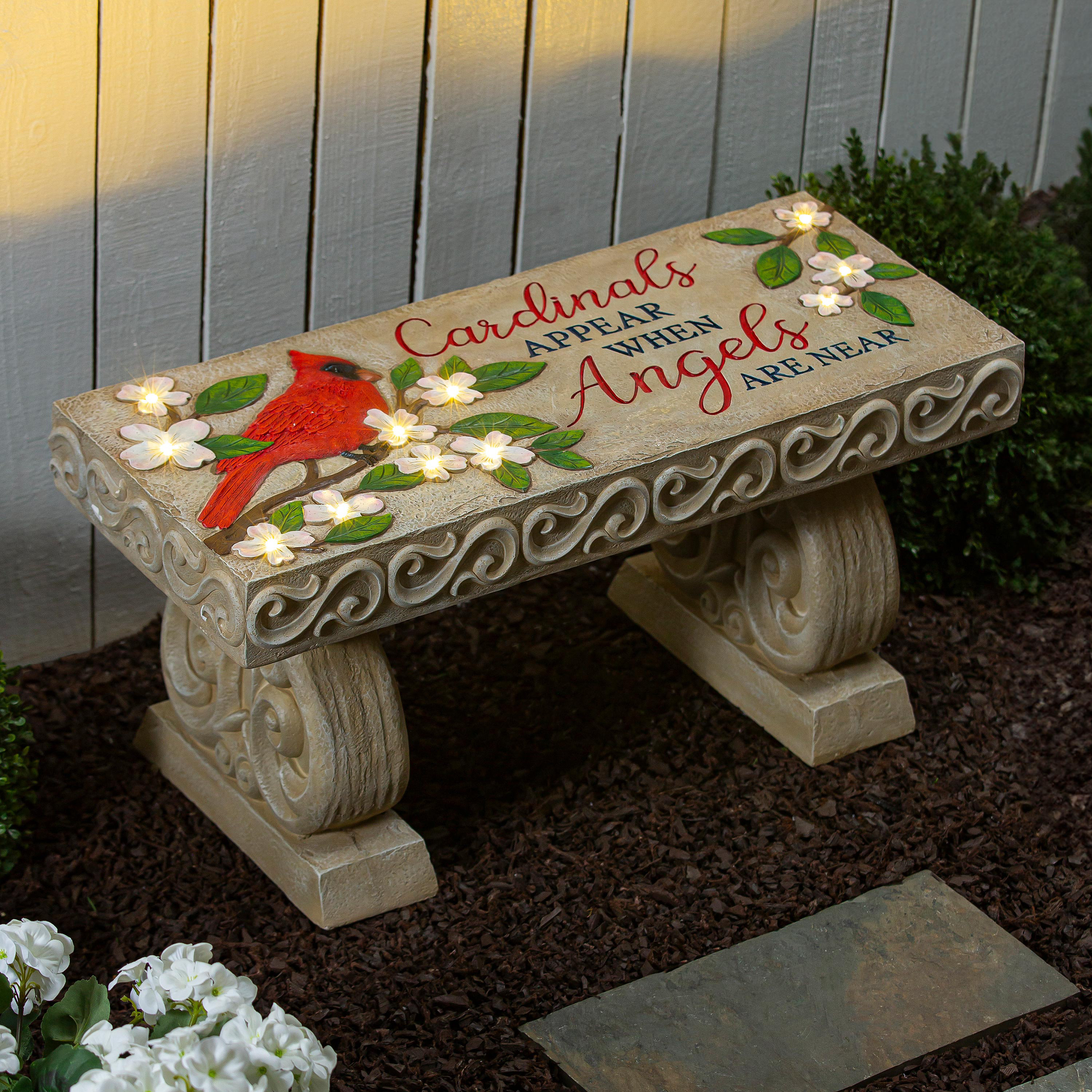 The Twillery Co.® Algona LED Cardinals Outdoor Statuary Memorial Bench ...