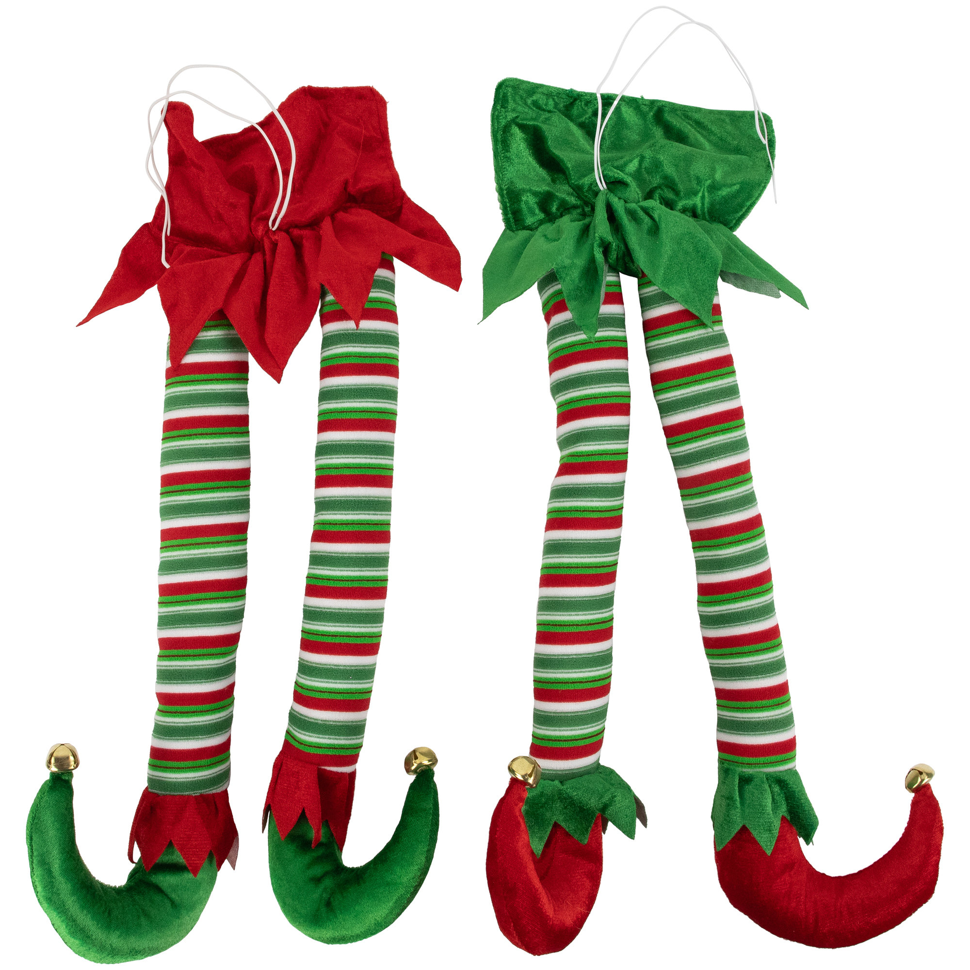 Northlight Seasonal Set Of 2 Red And Green Striped Plush Elf Legs ...