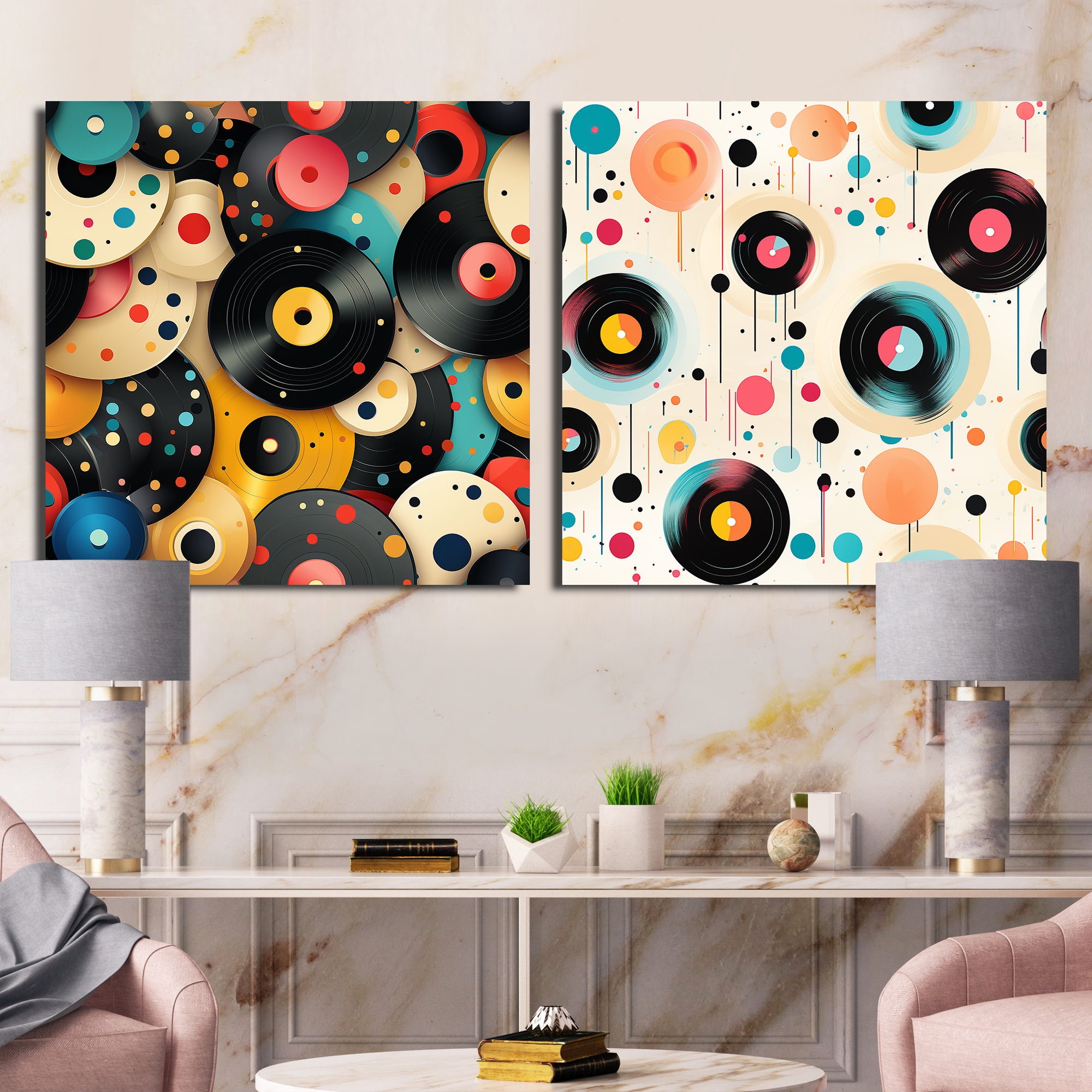 Design Art 1970S Vinyl Records Spots - Abstract Shapes Square Collage ...