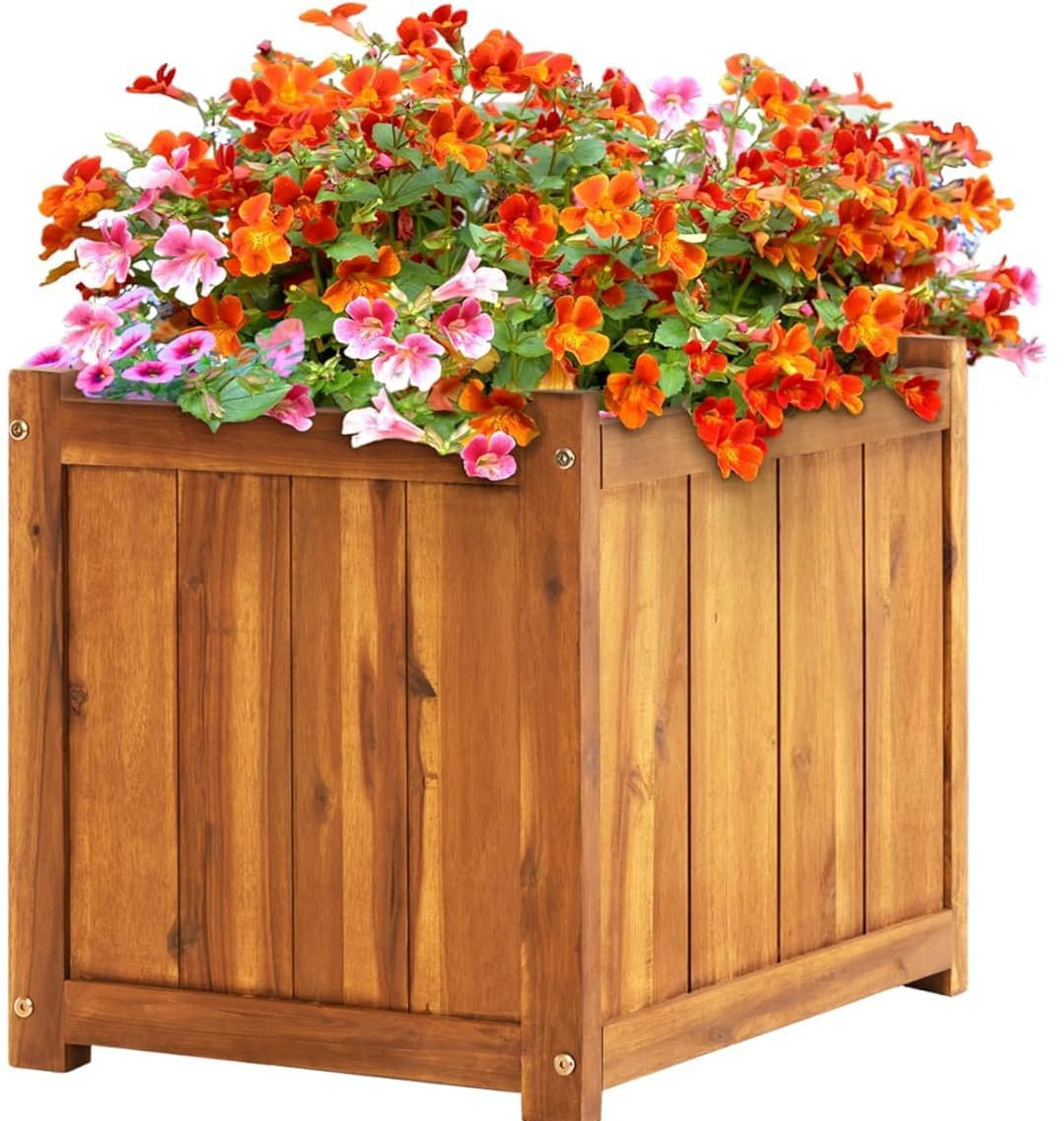 Millwood Pines Square Wooden Planter Box - Light Brown | Wayfair