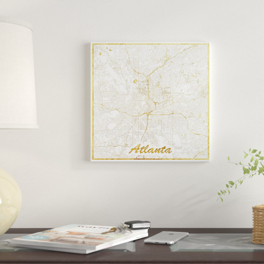 East Urban Home 'Atlanta Gold Leaf Urban Blueprint Map' Graphic Art ...