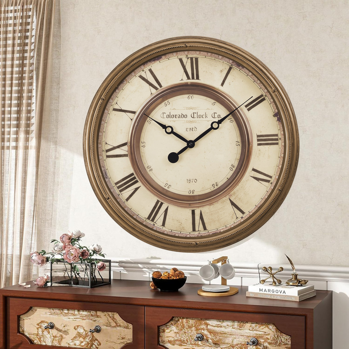 Ophelia & Co. 20 Inch Retro Farmhouse Wall Clock, Solid Wood | Wayfair