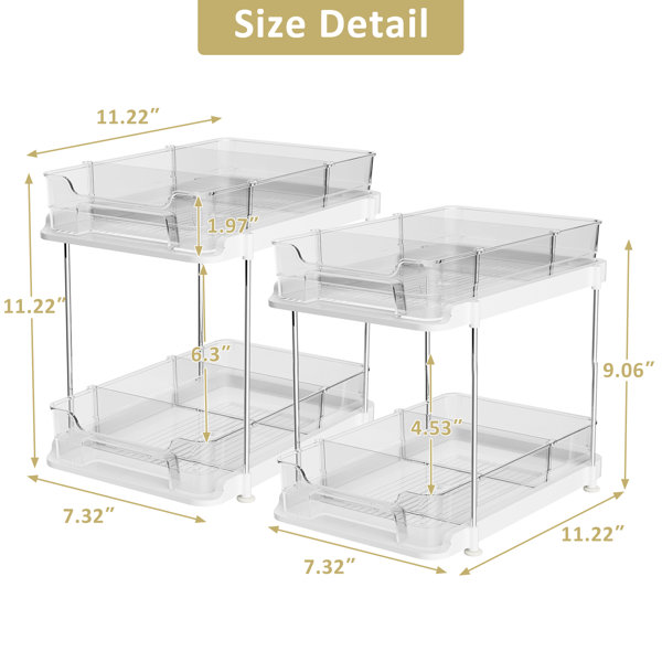 HomLux 2 Tier Under Sink Organizers with Movable Dividers, Clear Multi ...