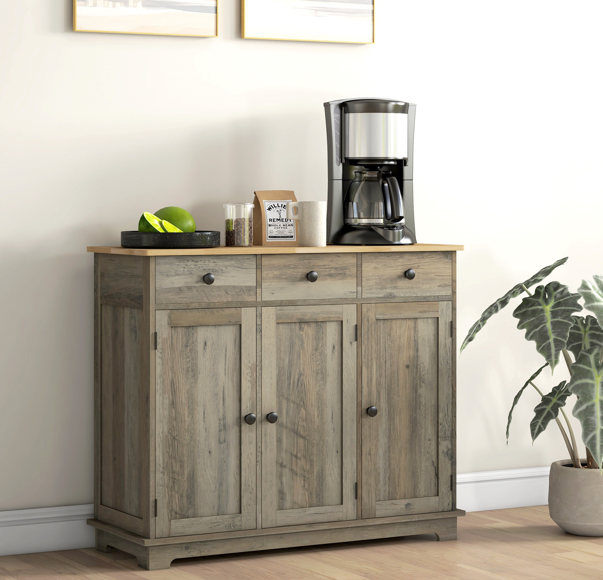 August Grove® HOMCOM Sideboard with Solid Wood Countertop, Modern ...