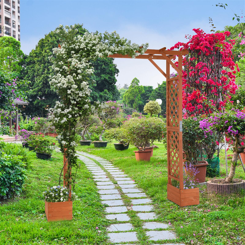 Blooming Wooden Garden Arbor With Planter | Wayfair