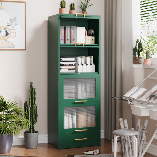 Mercer41 Metal Freestanding Display Stoarge Cabinet With Acrylic Glass ...