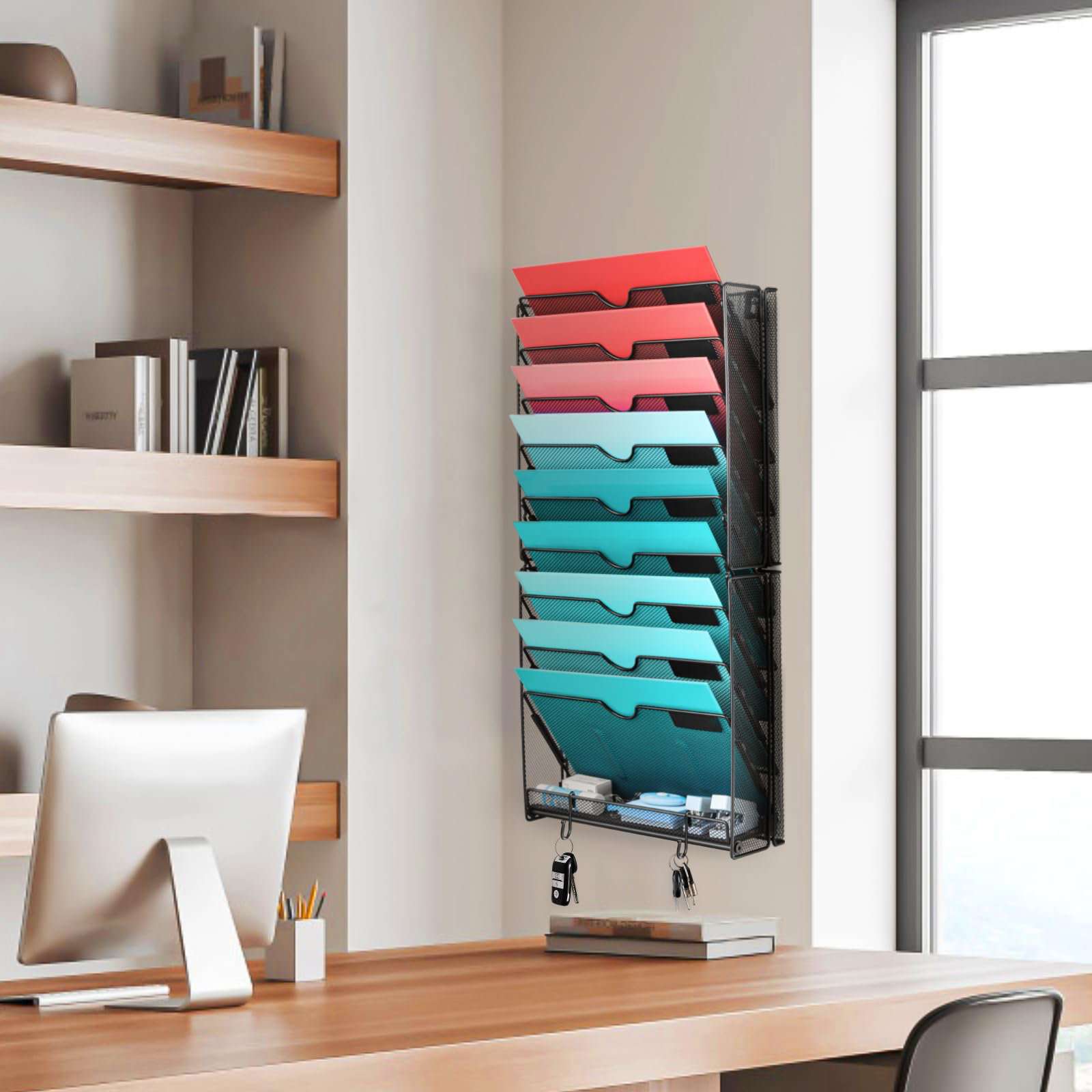 XMVJHOME Wall Mount File Organizer With 10 Mesh Pockets, Magazine Rack ...